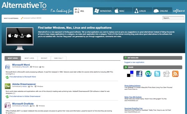AlternativeTo, vous aide à trouver des applications alternatives