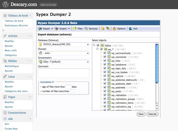 Sypex Dumper 2 pour Wordpress, sauvegardez vos données rapidement